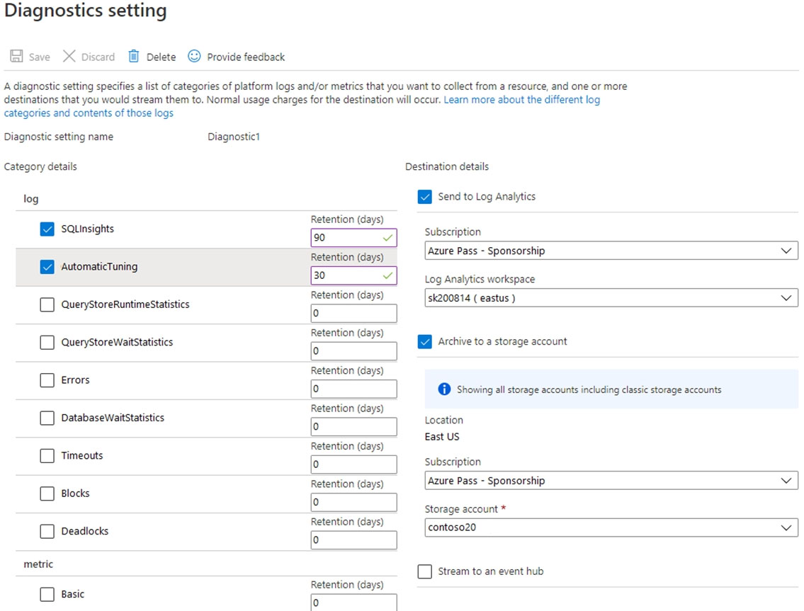 HOTSPOT - You deploy several Azure SQL Database instances. You plan to ... HOTSPOT - You deploy several Azure SQL Database instances. You plan to ...